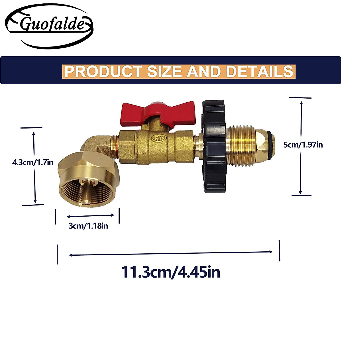 GUOFALDE 90 Degrees POL Propane Refill Elbow Adapter, Propane Refill Pressure Adapter with ON-Off Control Valve, for Camping Grill 1 LB Tank Cylinder 5-40LBS Cylinde