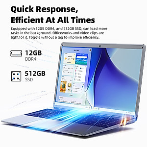 SGIN Laptop 12GB DDR4 512GB SSD, 15.6 Inch Notebook, Laptops Computer with Intel Celeron N5095 Processor(Up to 2.9GHz), FHD 1920x1080 IPS Display, Bluetooth 4.2, Webcam, WiFi