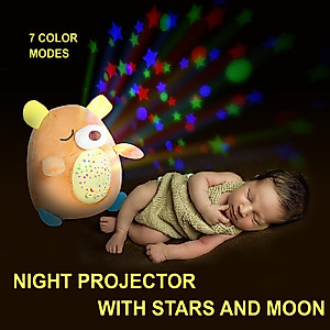 Baby Sleep Soother Happy Bear - Toddler Portable Sound Machine with Night Light Projector - Plush Toy Crib Soother with Music and Lights to Aid Sleep for Newborn
