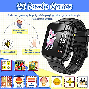 clleylise Kids Smart Watch Boys Girls,Smart Watch for Kids with 24 Games Alarm Clock Pedometer Music,Hd Camera Multifunction Touch Screen,Educational Gifts for Kids 3-14 Years Old