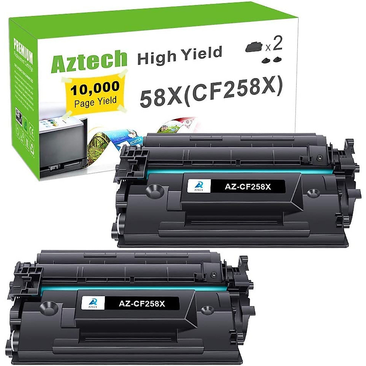 Aztech Compatible Toner Cartridge Replacement for HP 58X CF258X 58A CF258A for HP Pro M404n M404dn M404dw MFP M428fdw M428dw M428fdn High Yield Printer Toner (Black 2-Pack)