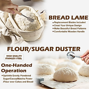 Banneton Bread Proofing Baskets, 9 Inch Round & 10 Inch Oval Sourdough Baking Basket, Complete Set for Bread Making—Bread Lame, Danish Whisk, Dough Scrapers, Flour & Sugar Sifter, Basting Brush