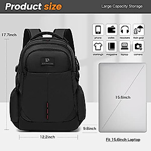 Diffosine Laptop Backpack 15.6 Inch Travel Backpacks Extra Large TSA Friendly College Business Gaming Computer Anti Theft Backpack Durable Hiking Work Daypack for Men Women(15.6 Inch, Black)