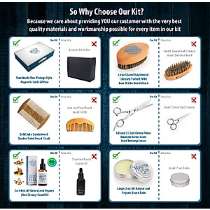 Monster&Son Premium 7-Item Organic Beard Kit - Beard Oil, Beard Balm, Beard Brush, Beard Comb, Scissors, Canvas Travel Bag - Male Grooming Kit in Gift Box - Great Mens Birthday Gift - Father's Day