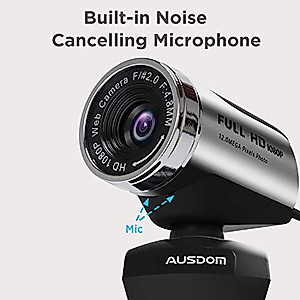 AUSDOM Full HD 1080P Wide Angle View Webcam with Anti-Distortion, AW615 USB Computer Camera,90-Degree FOV, auto Low-Light Correction, Plug and Play for Zoom/Skype/Teams,Conferencing and Video Calling