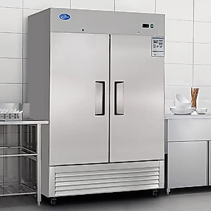 kalifon 54" Commercial Freezer with 2 Solid Door, 49 Cu.ft Reach-in Stainless Steel Freezer, Fan Cooling Freezer for Restaurant, Bar, Home, Shop, and Business(Equip 8 Shelves)