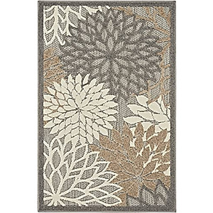 Nourison Aloha Indoor/Outdoor Natural 2'8" x 4' Area-Rug, Tropical, Botanical, Easy-Cleaning, Non Shedding, Bed Room, Living Room, Dining Room, Deck, Backyard, Patio (3x4)