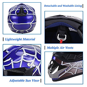 OUMURS DOT Youth ATV Helmet with Gloves Goggles for Youth Boys Girls 5-14 Ages,Kids Dirt Bike Helmets Motocross BMX MX UTV Snowmobile Go Kart Full Riding Racing Skateboard Protective Safter