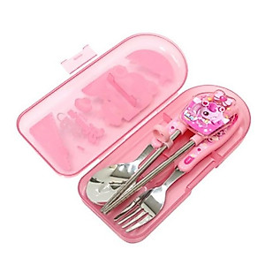 Generic Lovely Catch Teenieping Fork, Spoon, and Chopsticks Flatware Set with Case, Medium, Pink