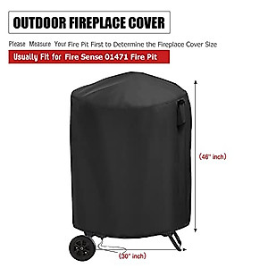 Hengme Outdoor Fireplace Cover for Fire Sense 01471 Fire Pit,Durable Waterproof and Uv-Resistant Patio Outdoor Fireplace with Drawstring Cord All Season Protection