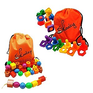 Skoolzy Occupational Therapy Toddler Toys - Jumbo Primary Lacing and Nuts and Bolts - Montessori Fine Motor Montessori Toys