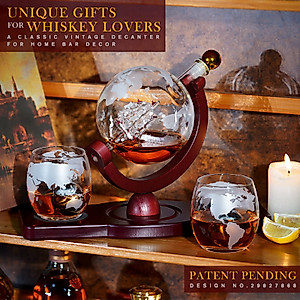 Whiskey Stone Gifts + Whiskey Decanter Globe Set with Ball Stones & Glasses, Gifts for Dad Men Husband, Christmas Stocking Stuffers, Anniversary Birthday Gifts