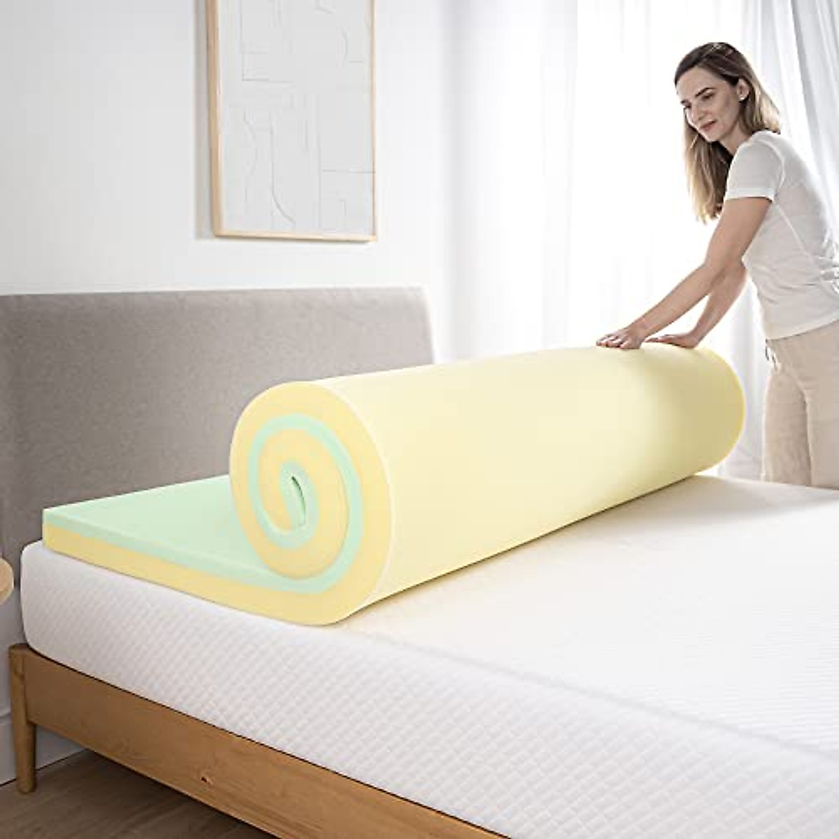 ZINUS 3 Inch Green Tea Memory Foam Mattress Topper, Pressure-Relieving Layers, CertiPUR-US Certified, Queen