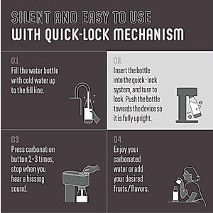 Mysoda Woody Sparkling Water Maker - Silent Carbonated Water Machine Made of Renewable Wood Composite and 1L Water Bottle - Without CO2 Cylinder - Seltzer Maker Machine - Colour Black