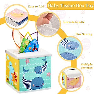 Civaner Baby Tissue Box Toy Montessori Toys for Babies 6-12 Months Cute Crinkle Soft Infant Sensory Toys for Baby Toddlers Boys Girls Educational Sensory Early Learning Gifts