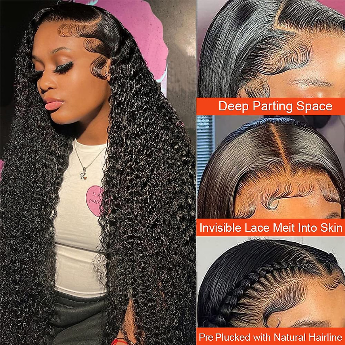 Water Wave Lace Front Wigs Human Hair Pre Plucked HD Transparent Deep Wave Lace Front Wigs for Black Women 13X4 Wet and Wavy Lace Frontal Wigs with Baby Hair 180% Density Glueless Curly Wigs 22inch