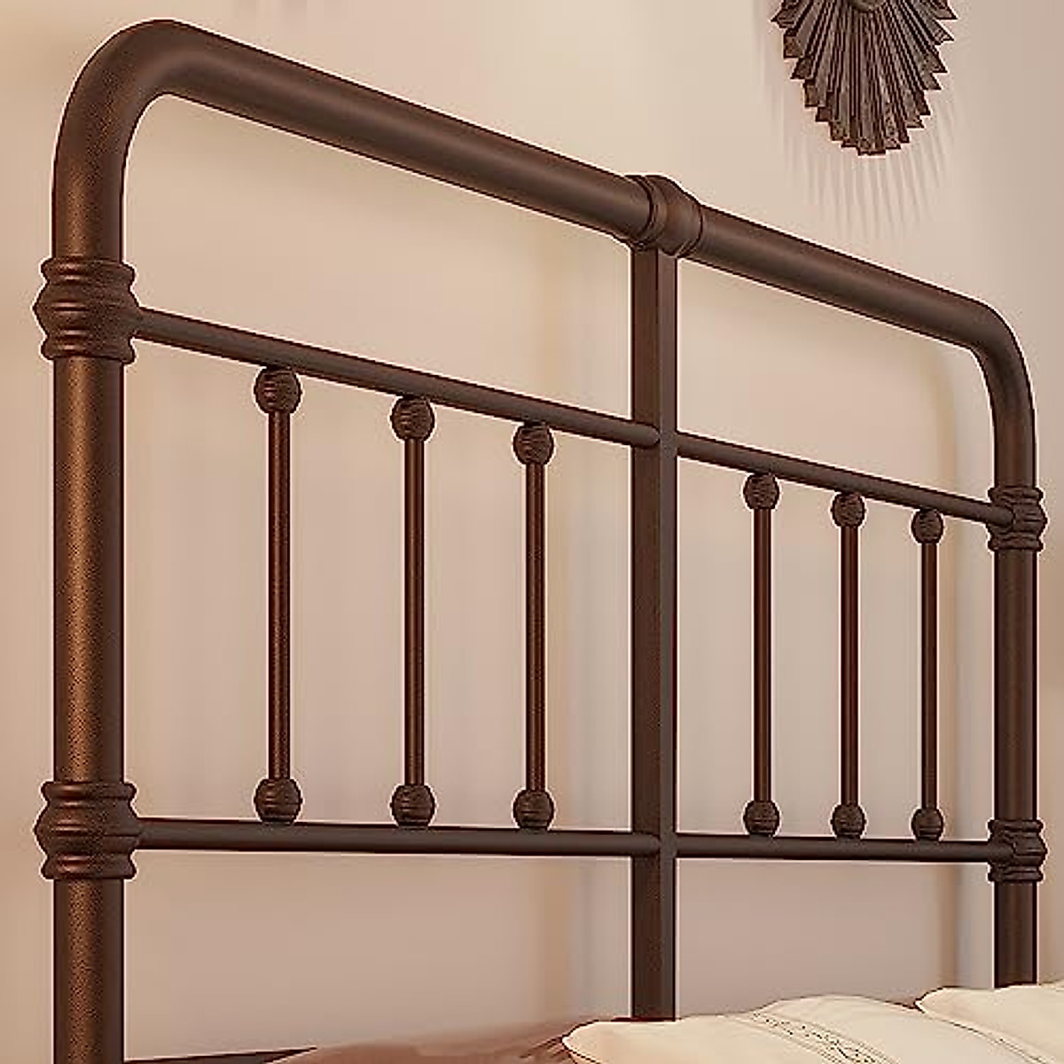 Geltanny California-King-Bed-Frame-Vintage-Farmhouse 49 inch Tall-headboard-Iron - Platform Mattress Foundation,No Box Spring Needed (Dark Bronze)