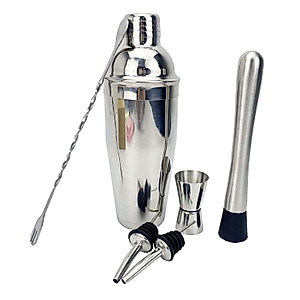 25oz Cocktail Shaker Bar Set Stainless Steel Martini Shaker Mixology Bartender Kit Drink Mixer Set Premium Bar Tool Measuring Jigger Mixing Spoon Muddler Wine Pourer - 8 Pieces