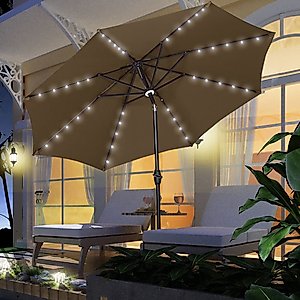 Sunoutife 10FT Patio Umbrella with 40 Solar LED Lights, Large Outdoor Table Umbrella with Tilt Adjustment and Crank for Market Garden Backyard & Pool