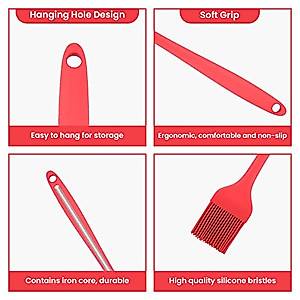 Silicone Pastry Brush, 3 Pcs Silicone Brushes, Basting Brush for Cooking, Pastry Brush for Baking, BBQ, Grilling, Heat Resistant, Dishwasher Safe (Red)