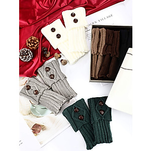 SATINIOR 6 Pairs Women Boot Cuffs Socks Cable Winter Knitted Boot Cuffs Socks Short Knitted Leg Warmers Button Boot Toppers (Vivid Colors)