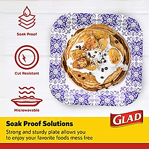 Glad Square Disposable Paper Plates for All Occasions | Soak Proof, Cut Proof, Microwaveable Heavy Duty Disposable Plates | 8.5" Diameter, 50 Count Bulk Paper Plates