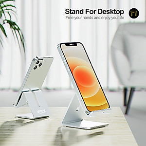 Urmust Desk Cell Phone Stand Holder Aluminum Phone Dock Cradle Compatible with Switch, for iPhone 14 13 12 11 Pro Xs Xs Max Xr X 8 7 6 6s Plus 5 5s 5c, Office Decor Accessories Desk (Silver)