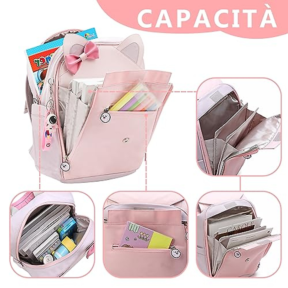 LISINUO Kids Backpacks Girls Backpack Kid Kitten School Bags Elementary Small Bookbag for Girl(Purple)