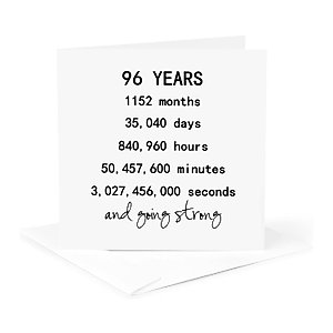 3dRose Greeting Card - 96 years in months days hours minutes and going strong 96th birthday - Anniversaries