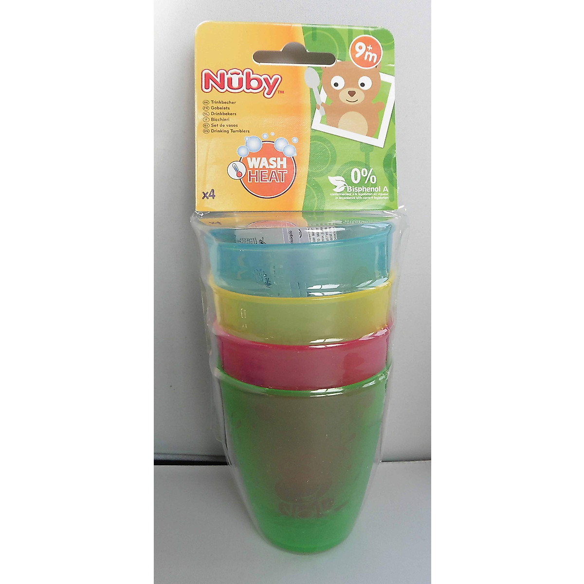 Nuby Plastic Fun Drinking Tumblers, Colors May Vary, 10 Oz, 4 Count