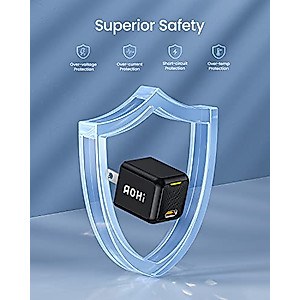 USB C Charger, AOHI Magcube 30W PD Mini Fast Charger GaN+ Wall Charger Power Adapter for iPhone 14/Plus/Pro/Pro Max/MacBook/iPhone 13/13 pro/ 12 Mini Pro Max/iPad Pro/Galaxy S21, Pixel, Black
