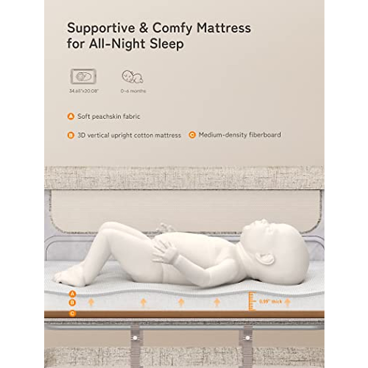 Baby Bassinet Bedside Sleeper, besrey Bedside Bassinet for Newborn Infant with Comfy Mattress, 9 Height Positions, Adjustable Bedside Crib with 360° Swivel Wheels, Bassinet Sleeper with Storage Basket