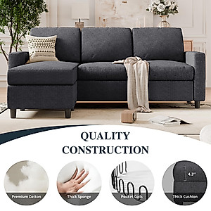 SUNLEI Sectional Sofa Couches for Living Room, L Shaped Couch with Reversible Chaise, Modern Linen Convertible Sectional Sofa for Small Space as Apartment, Black