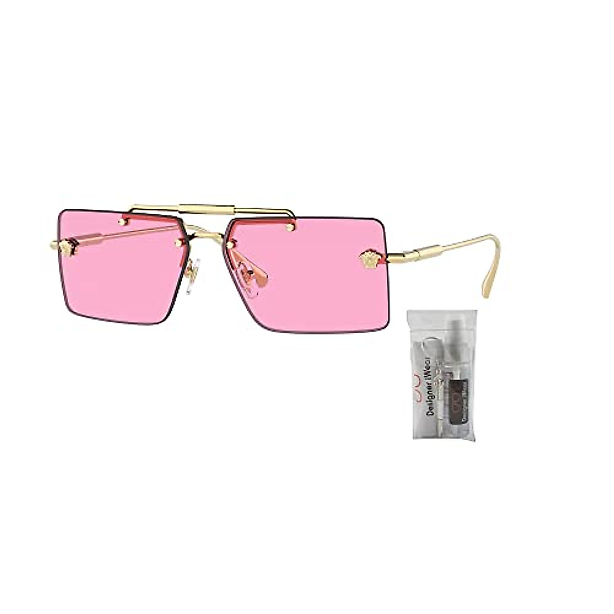 Versace VE2245 1002/5 60MM Gold/Fuchsia Rectangle Sunglasses for Women + BUNDLE With Designer iWear Eyewear Kit