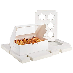 EUSOAR Cupcake Boxes 6 Count, 50pcs 9.4"x 6.2"x 3.0" Kraft Muffin Cupcake Box Carrier with Insert and Display Window,Take Out togo Cupcake Container Favor Boxes Individual