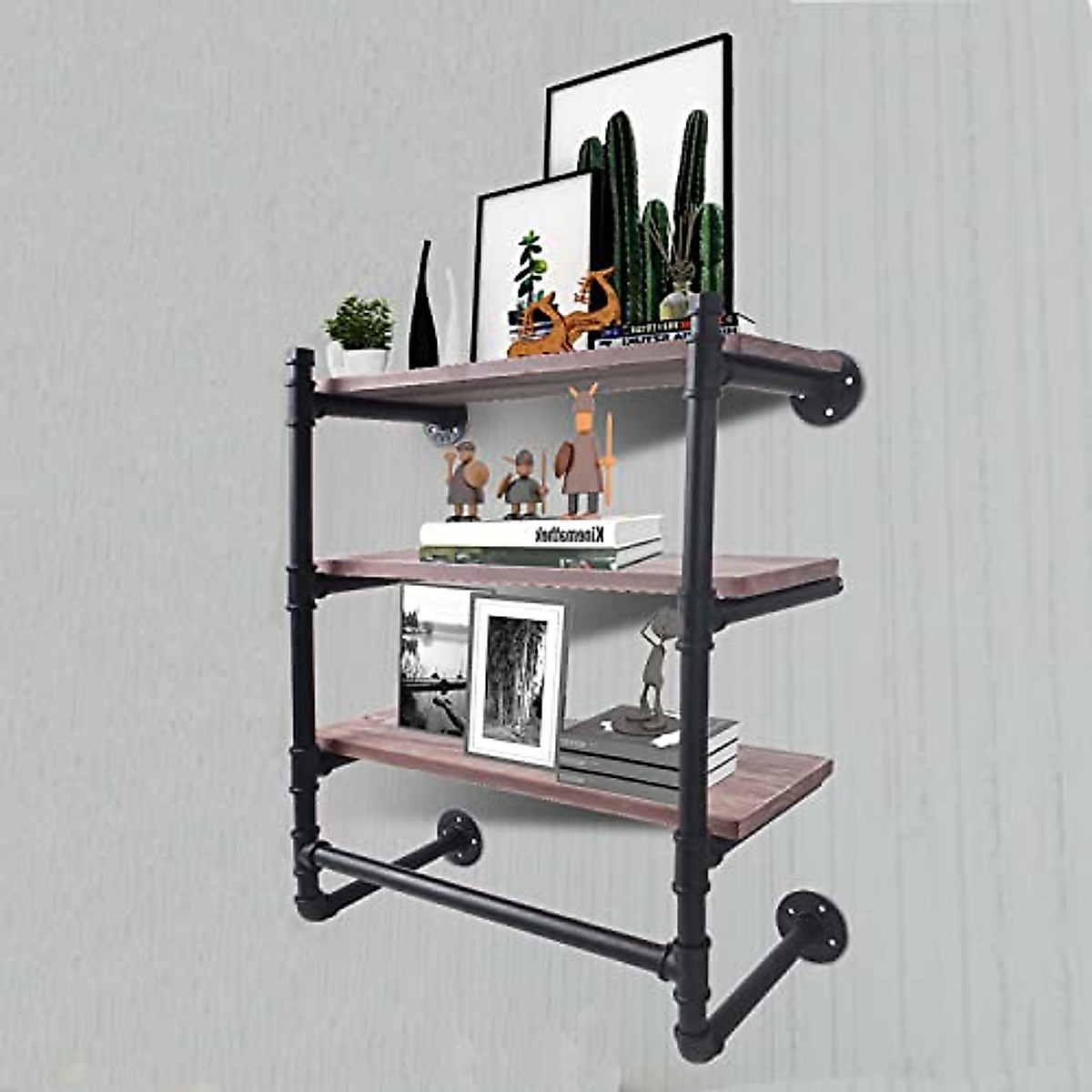 lesolar Industrial Pipe Clothing Rack Wall Mounted with Top Shelf,3-Tier Rustic Retail Garment Rack Display Rack,Pipe Shelving Floating Shelves Wall Shelf,24in Steam Punk Commercial Clothes Racks