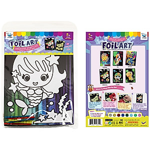 VHALE Foil Art Craft Kit 6 Pack Sticker Picture (9.5 x 6.5 inch), 48 Foil Sheets and 6 Skewers, Peel and Paste Sparkly Foil Art, Classroom Arts and Crafts, Great Travel Toys, Kids Party Favors