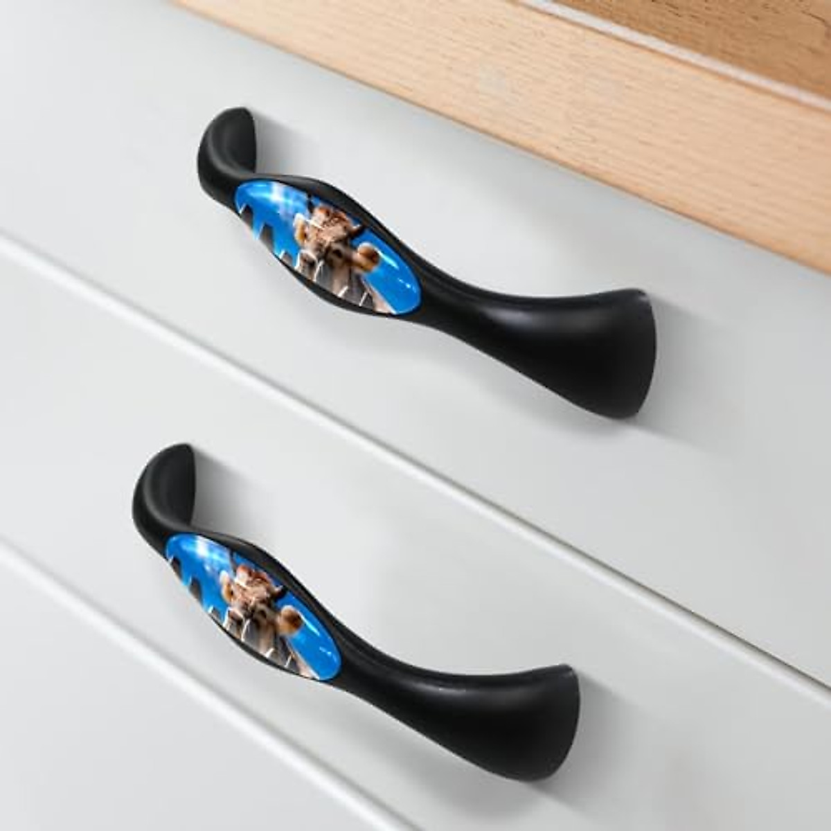 4 Pack Cabinet Pulls Handles Cabinet Hardware for Kitchen and Bathroom Cabinets, Drawer Pull, Cow Animal Livestock Fence Wooden