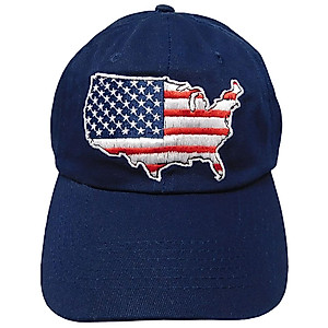 USA Flag United States of America Map Navy Blue Washed Cotton Adjustable Embroidered Baseball Hat Cap
