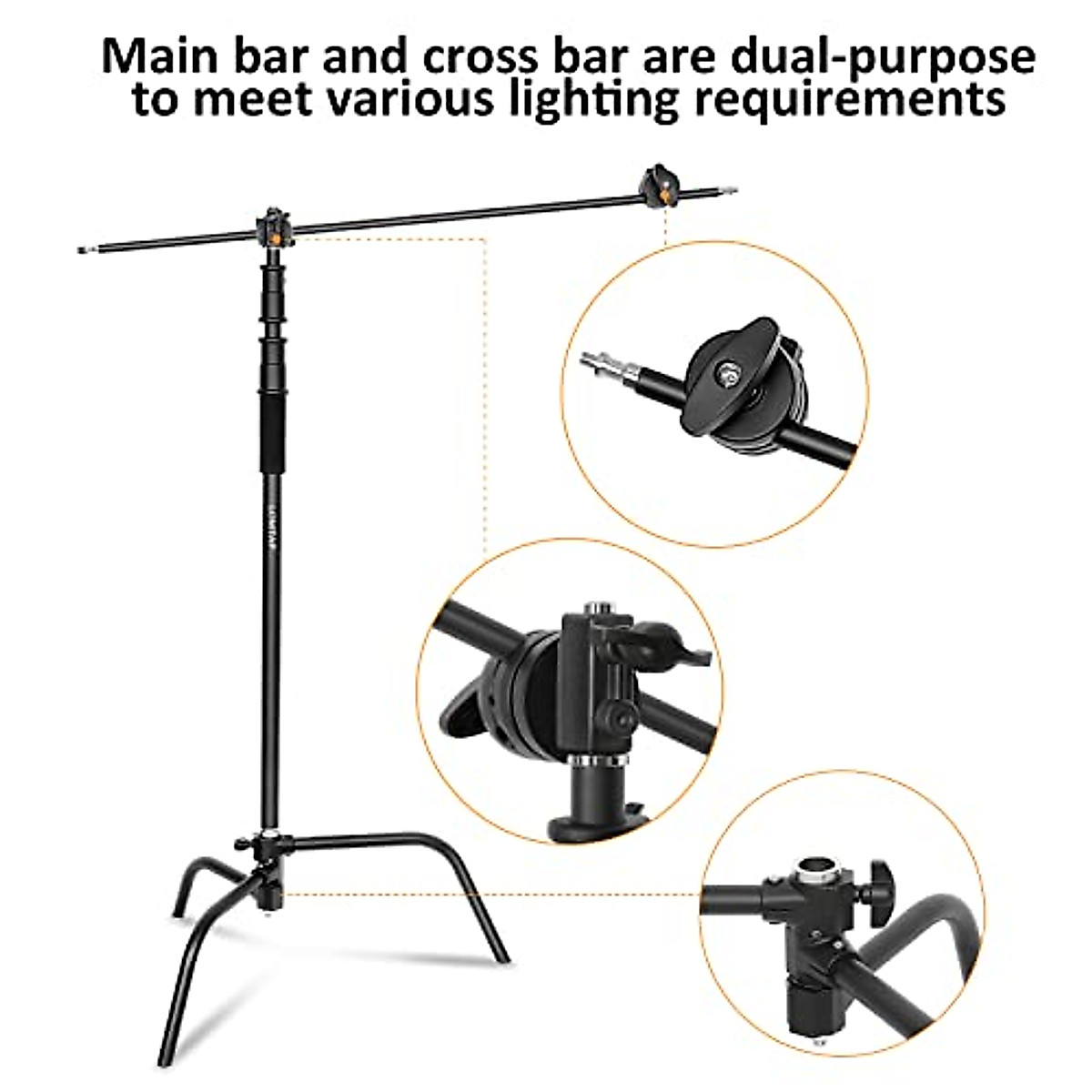 LOMTAP C Stand Light Stand Photography Kit - Heavy Duty 10.8ft/330cm Vertical Pole, 4.2ft/128cm Boom Arm, Upgraded Adjustable Base, Water Sandbag, 2 Grip Heads, 3 Clips - Century Stand for Softbox