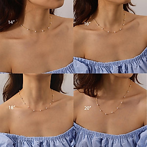 FUNEIA Dainty Pearl Necklace for Women Girls 14K Gold Plated Faux Pearl Choker Necklaces Trendy White Silver Small Pearl Necklace Strand Wedding Prom Bridal Pearls Jewelry 14/16/18/20 Inches