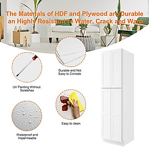 ROOMTEC 90" Kitchen Pantry Storage Cabinet - Modern Tall Storage Cabinet, 4 Doors & 5 Adjustable Shelves, Freestanding Utility Cupboard for Kitchen, Living Room, Dining Room