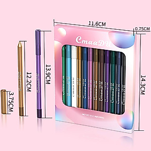 12Pcs Colored Gel Glitter Eyeliner Pencils Set Dark Light Emerald Green Sky Royal Blue Black White Pink Purple Brown Gold Eyeliner Pencils Eye Liner Liquid Liner Waterproof Smudge Proof delineadores