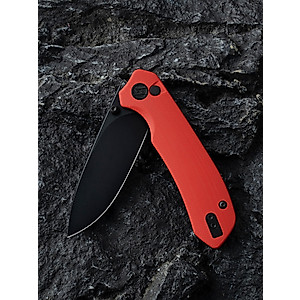 OLITANS G032 Button Lock Pocket Knife, 3.3" 14C28N Blade, folding Knife with Thumb Stud Opener for EDC 4.5oz (G10 Red+Black Blade)