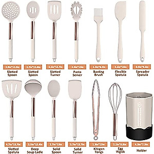 Silicone Cooking Utensil Set, Fungun Kitchen Utensils Set with Copper Handle 24 Pcs Kitchen Gadgets Tools Set, Non-stick Heat Resistant Kitchen Spatulas Set - Khaki…
