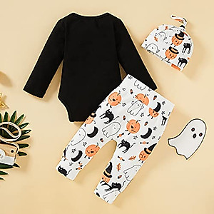 Sinhoon Baby Boys Girls Halloween Outfits Funny Letter Romper+Ghost Pumpkin Legging Pants Halloween Clothes（Black,Newborn