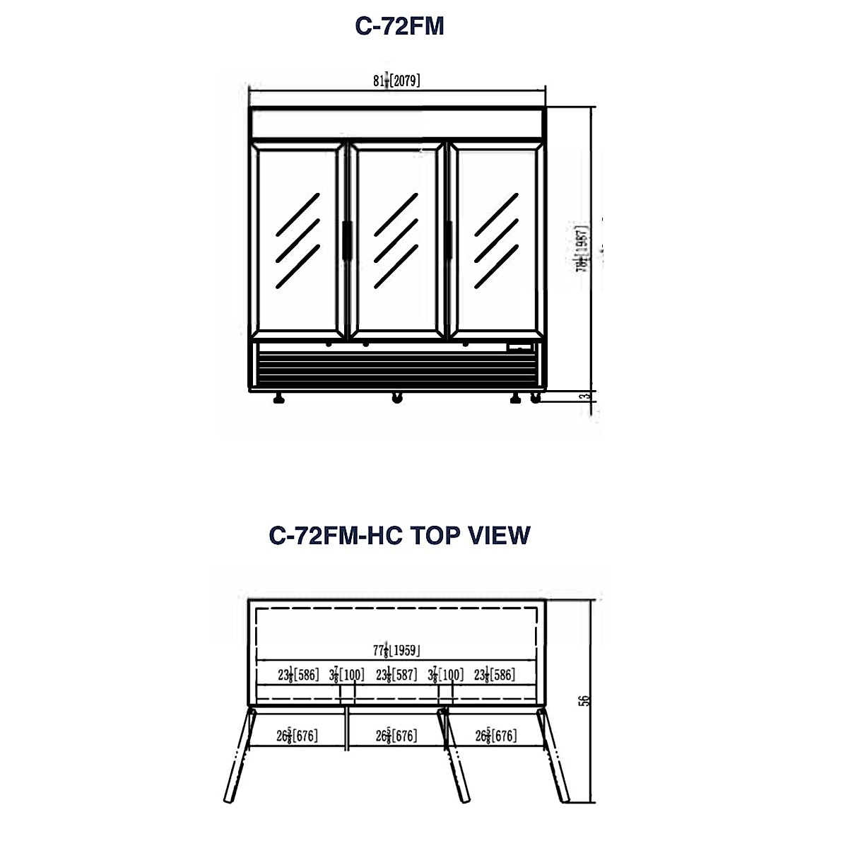 Migali C-72FM 72 Cu/ft 3 Glass Door Merchandiser Freezer