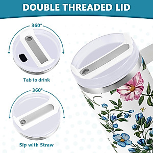 Msyxl 30 oz Insulated Stainless Steel Tumbler with Handle and Straw Lid - Leak-proof Coffee Mug for Men Women, Travel Mug Fits Cup Holder (Vintage Floral Pattern)