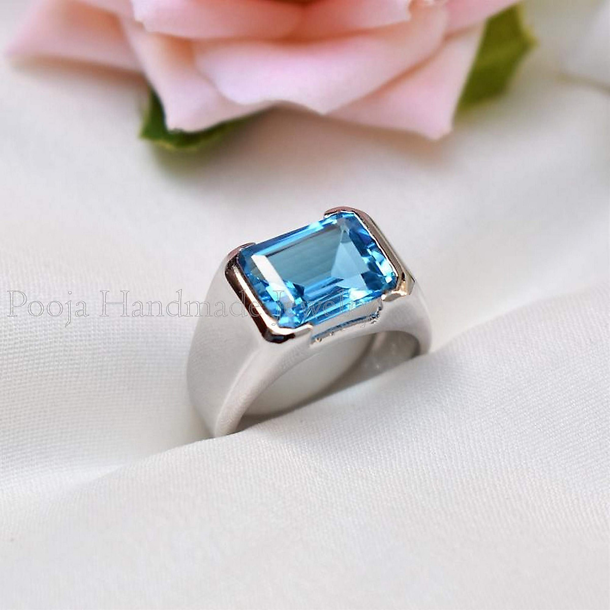 blue topaz rings 925 sterling silver ring mens gemstone ring ottoman jewelry turkish mens rings signet ring pinky ring heavy mens ring handmade ring boys signet jewellery wedding gift