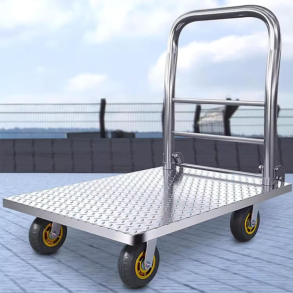 Platform Truck Flat Handtruck Steel Platform Truck 60cm * 90cm Folding Push Cart Load 330 Lbs Moving Dolly Cart Portable Flatbed Cart Reliable